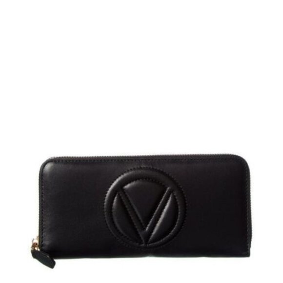 Mario Valentino | Bags | Valentino By Mario Valentino Sofia Black Leather Zip Around Wallet ...